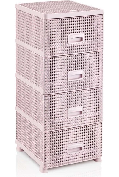 Rio Pembe Örgü Desen 4 Çekmeceli Dolap