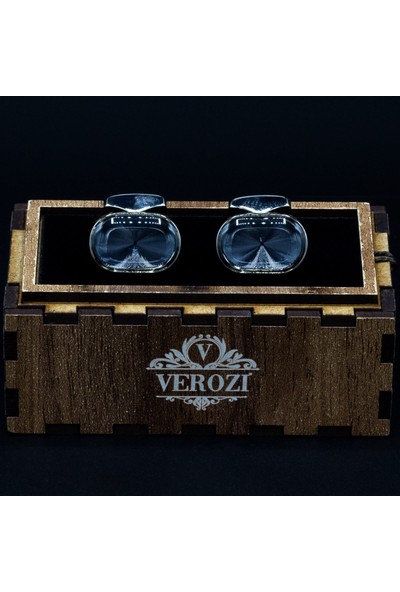 Verozi Kol Düğmesi - Oval Gümüş Mavi Taşlı - Kdocgg