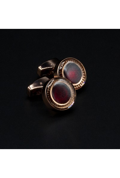 Verozi Kol Düğmesi - Yuvarlak Bordo Taşlı Bakır Renkli Gövde - Kdodıbkb