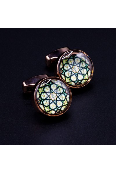 Verozi Kol Düğmesi - Yuvarlak Yeşil Desenli Taşlı Bakır Renkli Gövde - Kdodkb Verozi Kol Düğmesi - Yuvarlak Yeşil Desenli Taşlı Bakır Renkli Gövde - Kdodkb