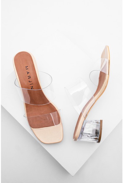 Marjin Kadın Şeffaf Bantlı Şeffaf Topuklu Terlik Yesva