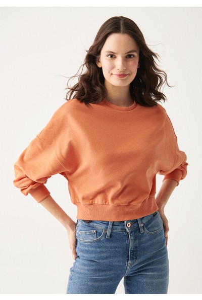 Mavi Bisiklet Yaka Turuncu Sweatshirt