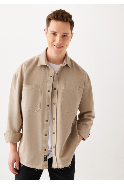 Mavi Çift Cepli Gri Gömlek