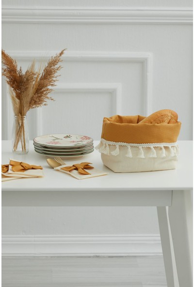 Püsküllü Ekmek Sepeti,krem - Hardal,es-2