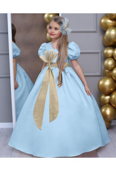 Masho Trend Karpuz Kollu Tokalı Bel Kuşaklı Çocuk Abiye - Kurdalyeli Çocuk Abiye - Kız Çocuk Elbise