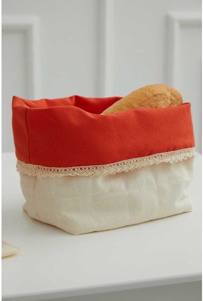 Dantelli Ekmek Sepeti,krem - Turuncu,es-3