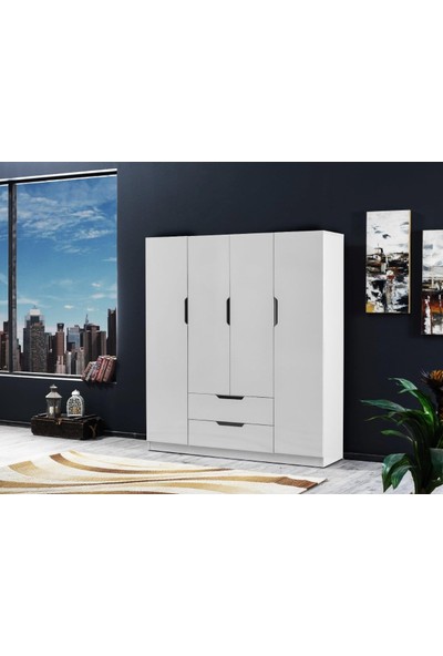 Ipek Mobilya Fulya 4 Kapaklı 2 Çekmeceli Dolap Genişlik 120 cm ( Beyaz )