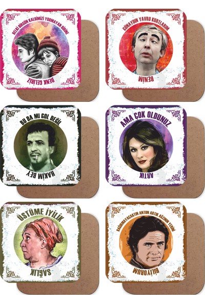 Hayat Poster Yeşilçam Türk Sineması Replikleri -1. Set 6lı Retro Ahşap Bardak Altlığı Seti Hayat Poster Yeşilçam Türk Sineması Replikleri -1. Set 6lı Retro Ahşap Bardak Altlığı Seti
