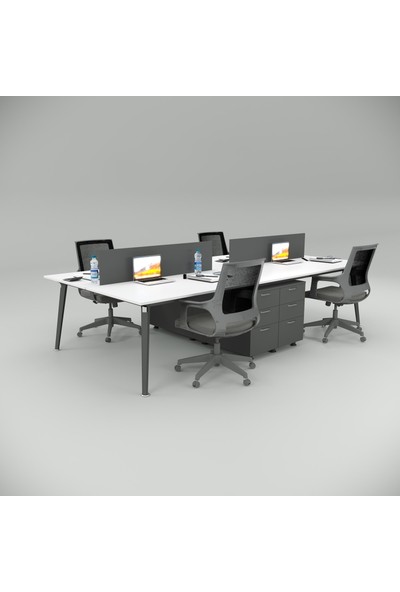 Akr Ofis Smart Dörtlü Workstation Etajerli Beyaz Akr Ofis Smart Dörtlü Workstation Etajerli Beyaz