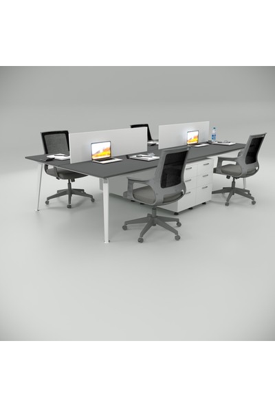 Akr Ofis Smart Dörtlü Workstation Etajerli Antrasit Akr Ofis Smart Dörtlü Workstation Etajerli Antrasit