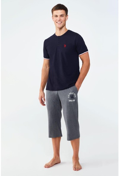 U.S. Polo Assn. Kısakol Düğmeli T-Shirt ve Kapri Takım 18545 - Lacivert