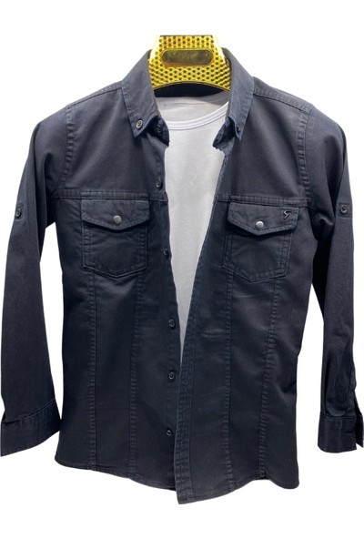 Asortik Kids Erkek Çocuk Slim Fit Kesim Katlama Kol Kot Gömlek