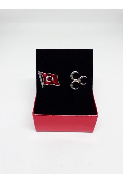 Asperas Grup Ikili Dalgalı Türk Bayrağı ve Üç Hilal Yaka Rozeti