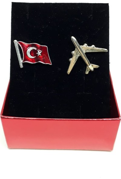 Asperas Grup Ikili Dalgalı Türk Bayrağı ve Boeıng Uçak Yaka Rozeti