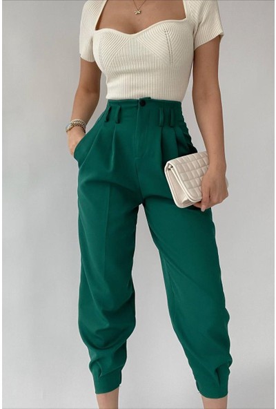 Eka Kadın Yeşil Beli ve Paçası Lastikli Jogger Pantolon 0999-11295 Eka Kadın Yeşil Beli ve Paçası Lastikli Jogger Pantolon 0999-11295