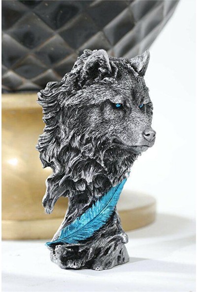 Isem Dekoratif Hediyelik Kurt Başı 30 cm Mavi Göz Isem Dekoratif Hediyelik Kurt Başı 30 cm Mavi Göz