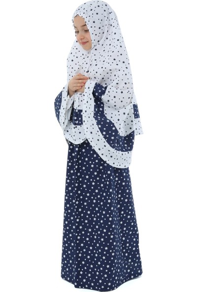 Kız Çocuk Namaz Elbisesi Lacivert Renkli Yıldız Desenli 956L