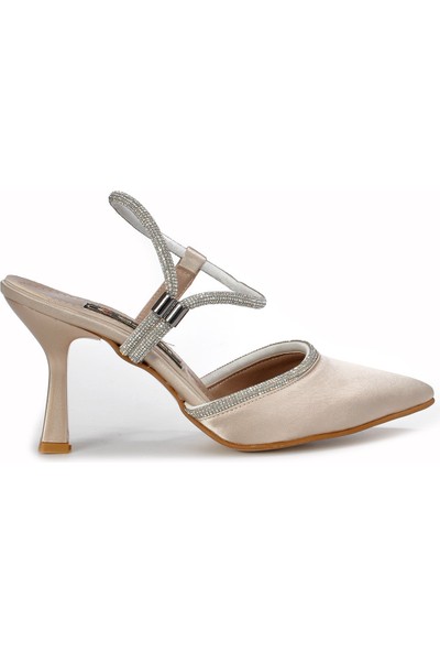 Çakıcı CKC-1135 Kadın Bilekten Bağlı Taş Detaylı 8 cm Saten Abiye Ayakkabı