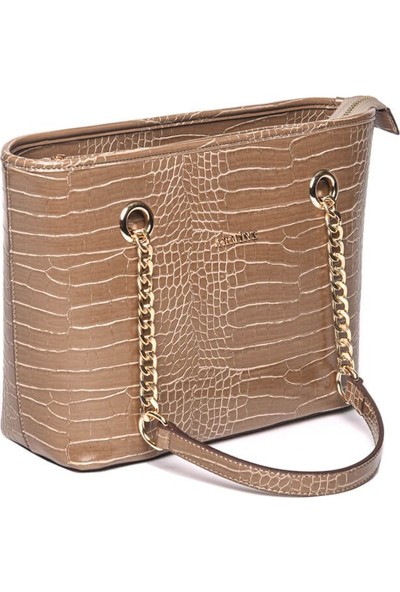 Armine Kadın Vizon Parlak Croco Desenli Omuz Çantası