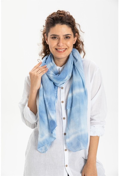 Eliş Şile Bezi Pamuk Batikli Şal Mavi Mv