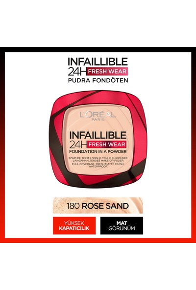 L'Oréal Paris Infaillible 24H Fresh Wear Pudra Fondöten 180 Rose Sand L'Oréal Paris Infaillible 24H Fresh Wear Pudra Fondöten 180 Rose Sand