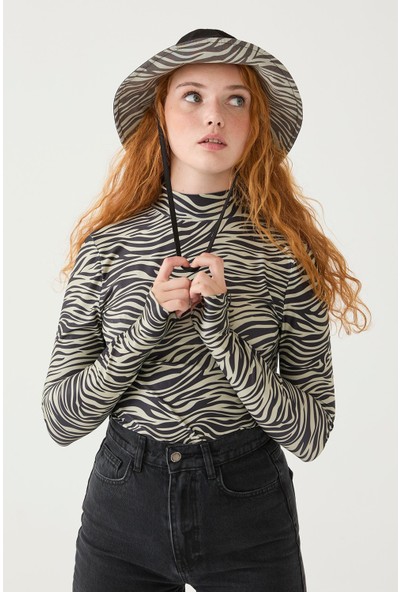 Suud Collection Yeşil Zebra Desenli Body