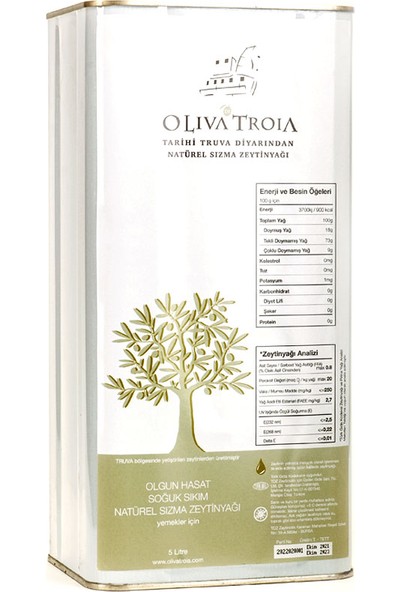 Oliva Troia Olgun Hasat Soğuk Sıkım Natürel Sızma Zeytinyağı 5 Lt