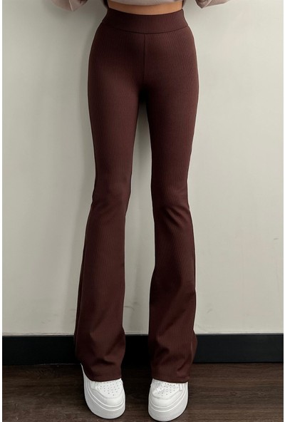 Amazoons Kadın Acı Kahve Ispanyol Paça Fitilli Ekstra Yüksek Bel Toparlayıcı Tayt