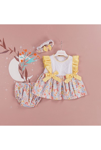 Babyrose Çiçekli Kız Bebek Elbise Takım