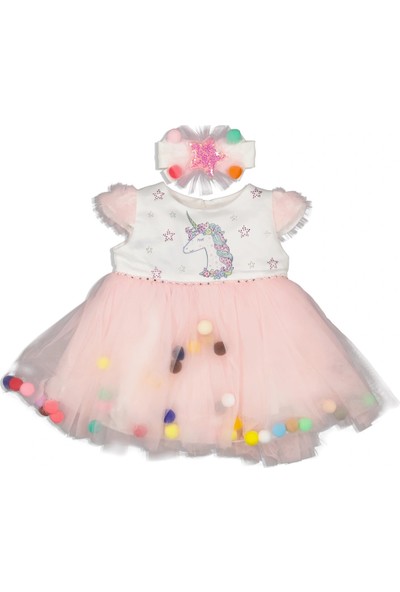 Şeker Kız Unicorn Desenli Tüllü-Ponponlu Kız Bebek Abiye Şeker Kız Unicorn Desenli Tüllü-Ponponlu Kız Bebek Abiye