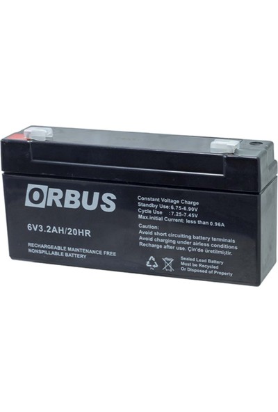 Orbus Akü 6 Volt 3.2 Amper Kısa Orbus ( 125 x 33 x 60 mm ) Orbus Akü 6 Volt 3.2 Amper Kısa Orbus ( 125 x 33 x 60 mm )