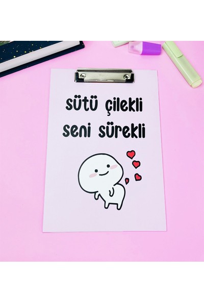 Giftmoda Sütü Çilekli Seni Sürekli Tasarımlı Sekreterlik