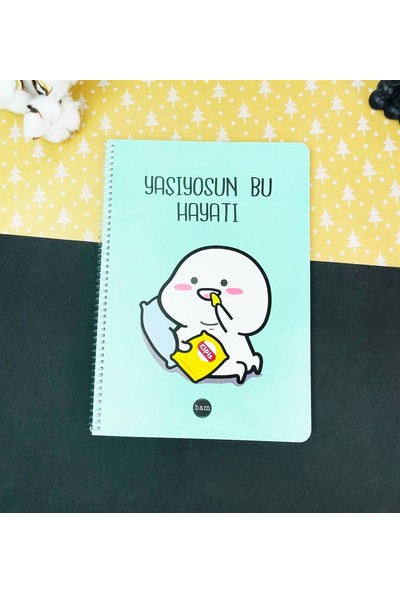 Giftmoda Yaşıyosun Bu Hayatı Tasarımlı Çizgili A4 Defter