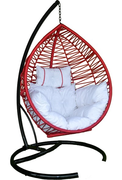 Keyif Sepeti Tek Kişilik El Örgüsü Makrome Bahçe Salıncağı Kırmızı Kapalı Askılı Tekli Salıncak