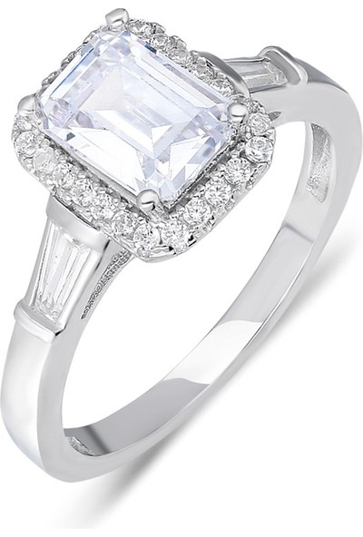 İpek Silver 925 Ayar Gümüş Baget Taşlı Kadın Yüzüğü