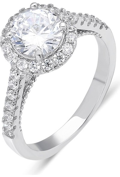 İpek Silver 925 Ayar Gümüş Yuvarlak Zirkon Taşlı Kadın Yüzüğü