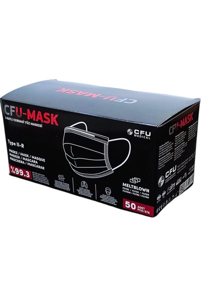 Cfu-Mask Meltblown Filtreli Siyah Cerrahi Yüz Maskesi Tip Iı-R, 50 Adet 1 Kutu