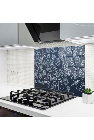 Emma Home Cam Ocak Arkası Koruyucu | Mavi Desen Temalı Emma Home Cam Ocak Arkası Koruyucu | Mavi Desen Temalı