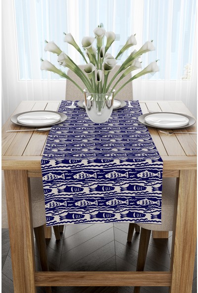 Cango Home Lacivert Bej Marin Temalı Balık Desenli Dijital Baskılı Runner CGH634 Cango Home Lacivert Bej Marin Temalı Balık Desenli Dijital Baskılı Runner CGH634