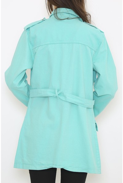 Kemerli Gabardin Tunik Ceket Mint Kemerli Gabardin Tunik Ceket Mint