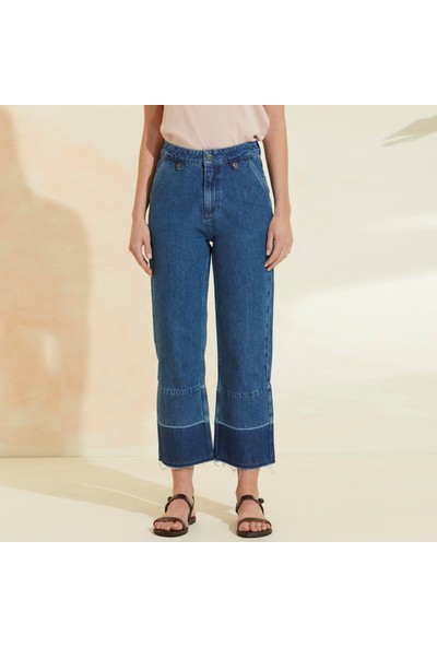 Düğme Detaylı Denim Pantolon