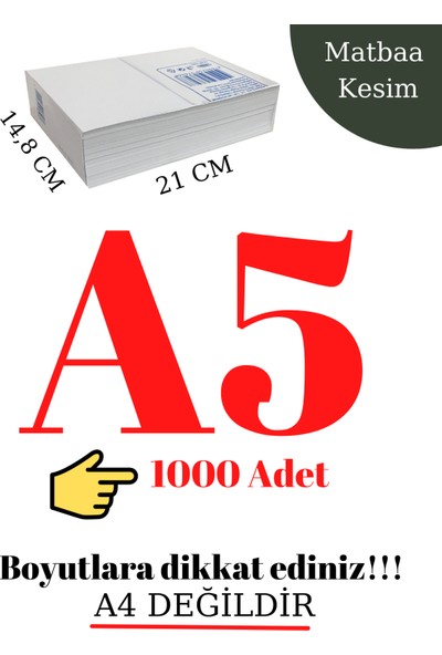 Palifix 1000 Adet A5 Kağıt Fotokopi Kağıdı Baskı Kağıdı Yazıcı Kağıdı (A4'ün Yarısıdır) 80 gr Palifix 1000 Adet A5 Kağıt Fotokopi Kağıdı Baskı Kağıdı Yazıcı Kağıdı (A4'ün Yarısıdır) 80 gr