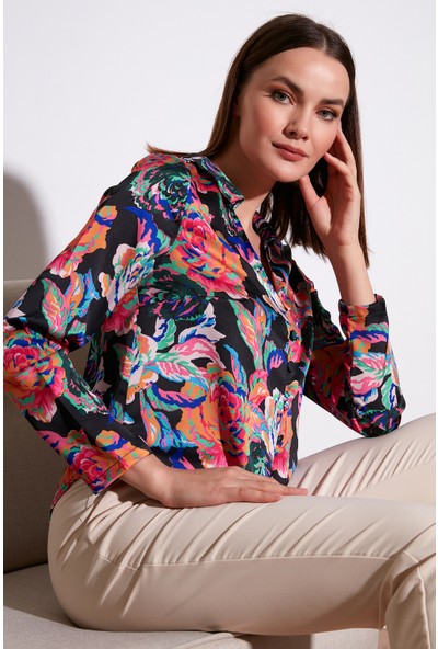 Lela Çiçek Desenli Uzun Kollu Gömlek Bayan Gömlek 6056330