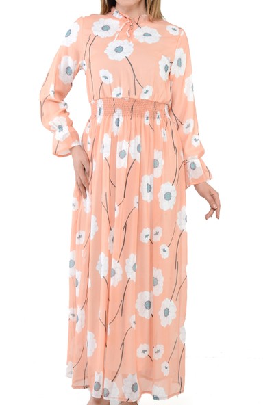 By Piera Bel Gipe Detaylı Çiçek Desen Şifon Elbise 0320