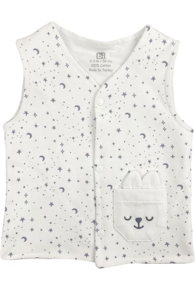 Bibaby Stars Penye Bebek Yelek Beyaz Bibaby Stars Penye Bebek Yelek Beyaz
