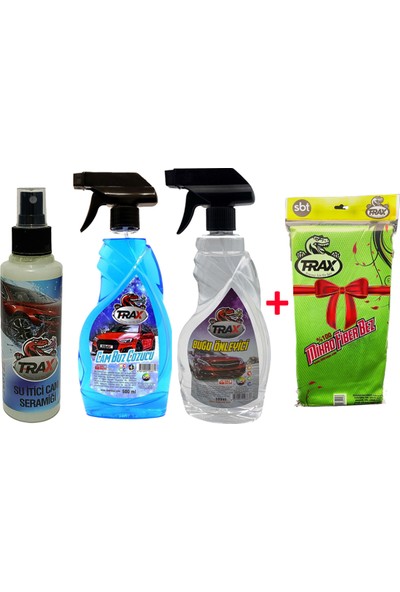 Trax Harika 4'lü Yağmur Kayıdırıcı Buz Çözücü Buğu Önleyici + Fiber Bez