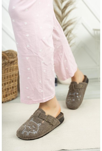 Modafrato 50854 Kedili Kadın Ev Terliği Kışlık Terlik Çeyiz Bohça