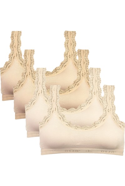 4 Adet Dantel Nakış Işlemeli Pedli Bambu Kadın Büstiyer Ten Krem
