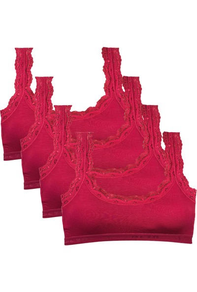 4 Adet Dantel Nakış Işlemeli Pedli Bambu Kadın Büstiyer Bordo 4 Adet Dantel Nakış Işlemeli Pedli Bambu Kadın Büstiyer Bordo