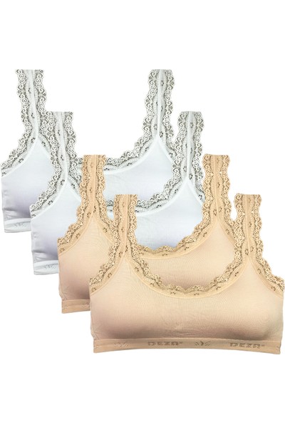 4 Adet Dantel Nakış Işlemeli Pedli Bambu Kadın Büstiyer Beyaz Ten 4 Adet Dantel Nakış Işlemeli Pedli Bambu Kadın Büstiyer Beyaz Ten